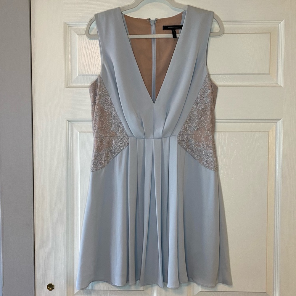 Bcbg Light Blue Lace Silky Cocktail Dress - Gem